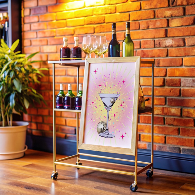 Retro Martini Cocktail Print, Funky Disco Ball Art (digital Download ...