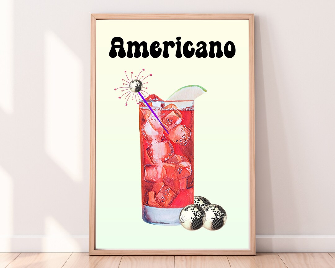 Americano Cocktail Printable Retro Poster, Part AI, Dorm Room Decor ...