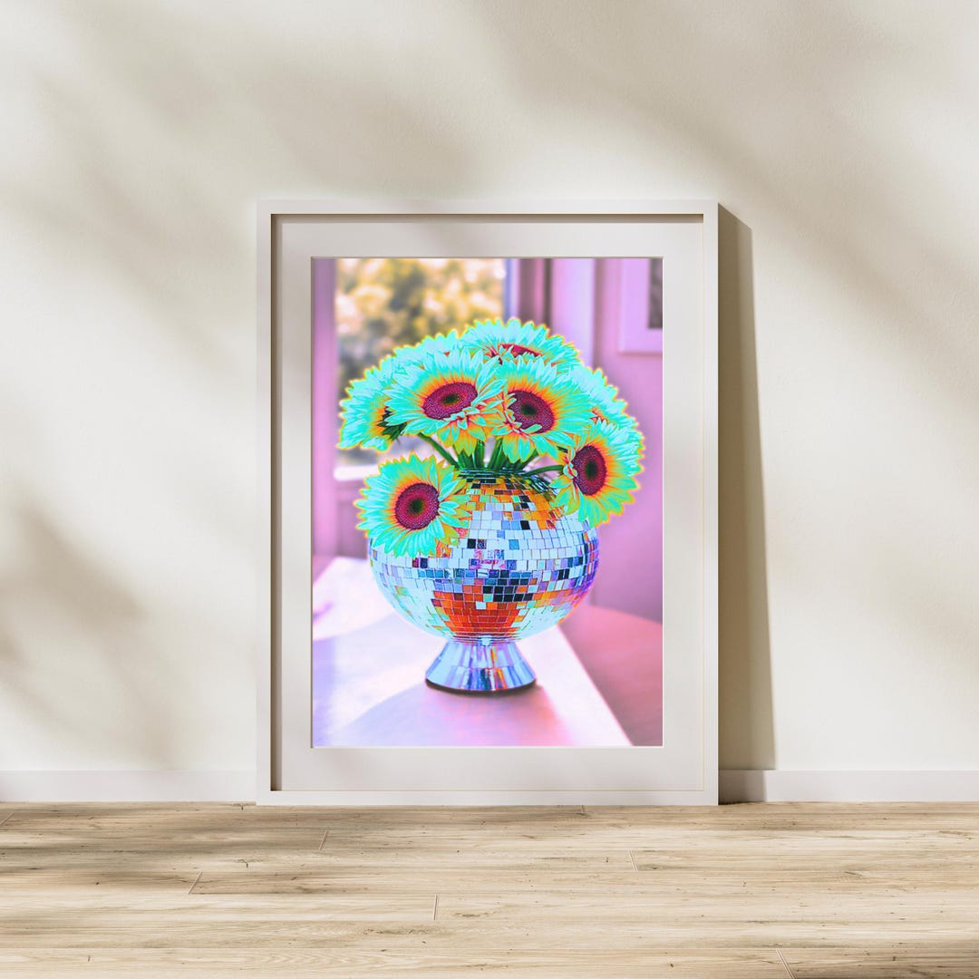 Printable Disco Ball Sunflower Bouquet, AI Generated, Trendy Wall Décor ...