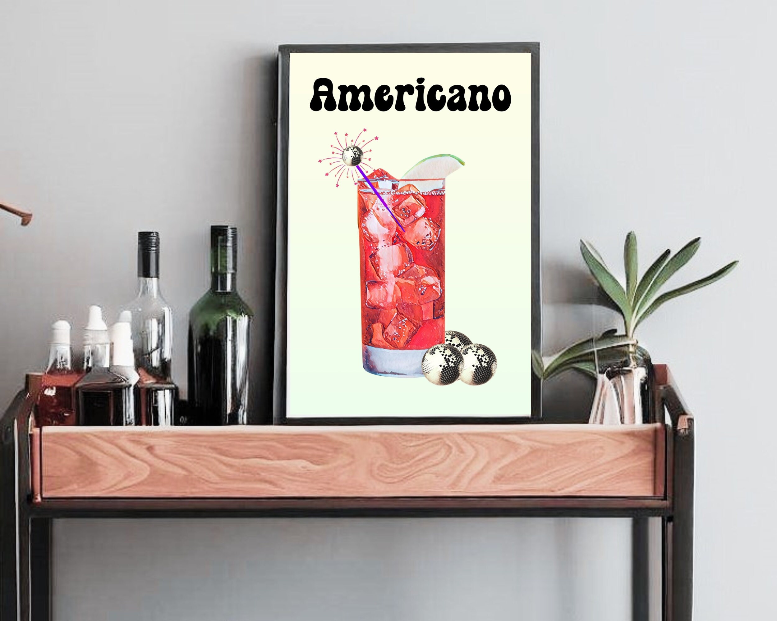 Americano Cocktail Printable Retro Poster, Part AI, Dorm Room Decor ...