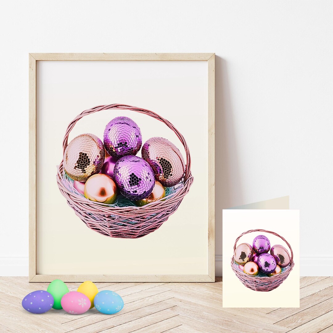 Mirror Ball Easter Egg Basket Printable Wall Art With Card (digital ...