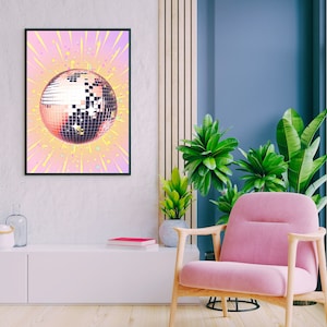 Rose Gold Disco Ball, 70s Nostalgia Wall Art, Retro Vintage Print ...