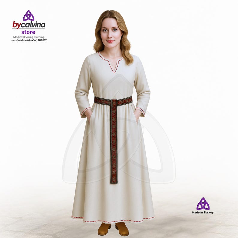 FRENA– Medieval Viking Linen-look Cotton Underdress With Functional Side Pocket. S-10XL ...