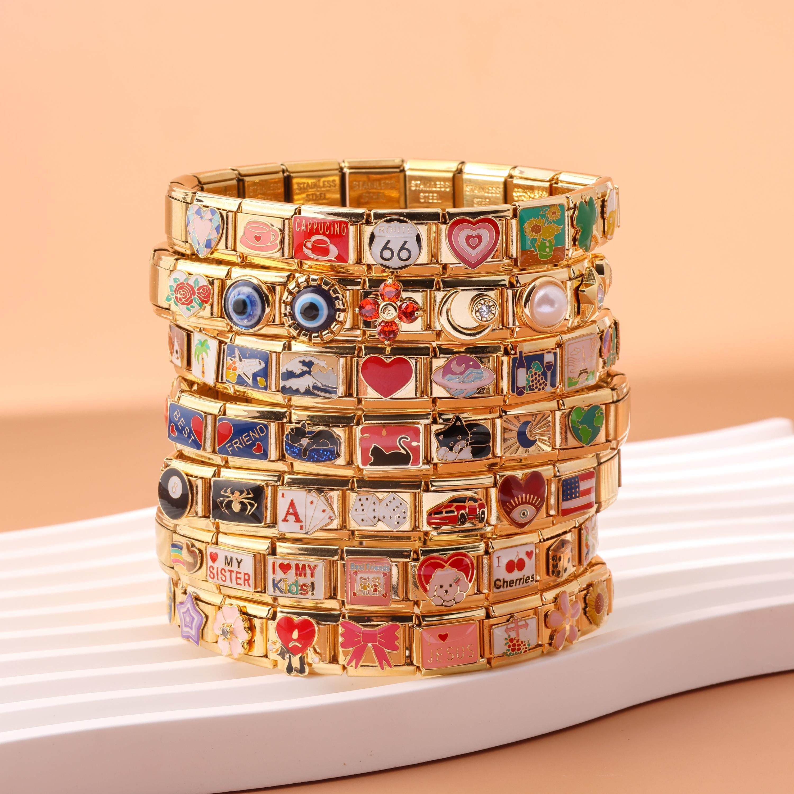 Custom Gold Italy Charms,personalized Italian Bracelet, Gold Italian ...