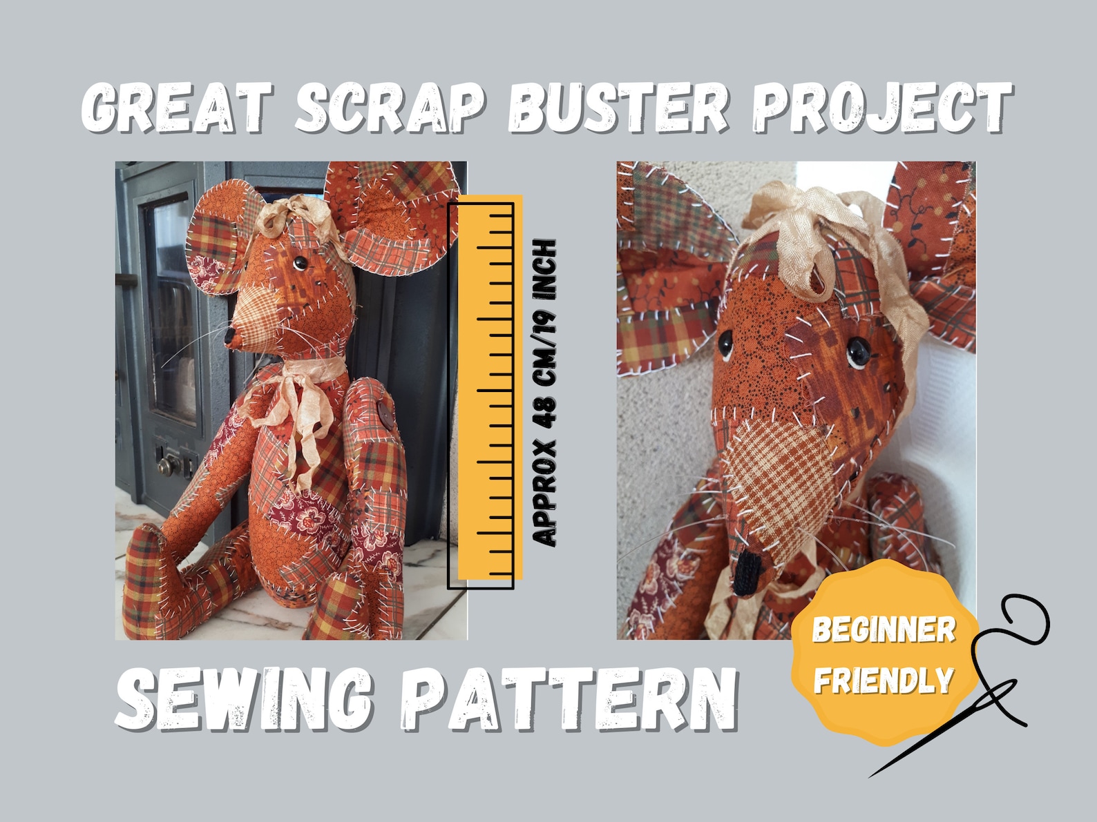 Fernando the DIY Scrappy Mouse Pattern, Scrappy Animal, Stuffed Animal ...