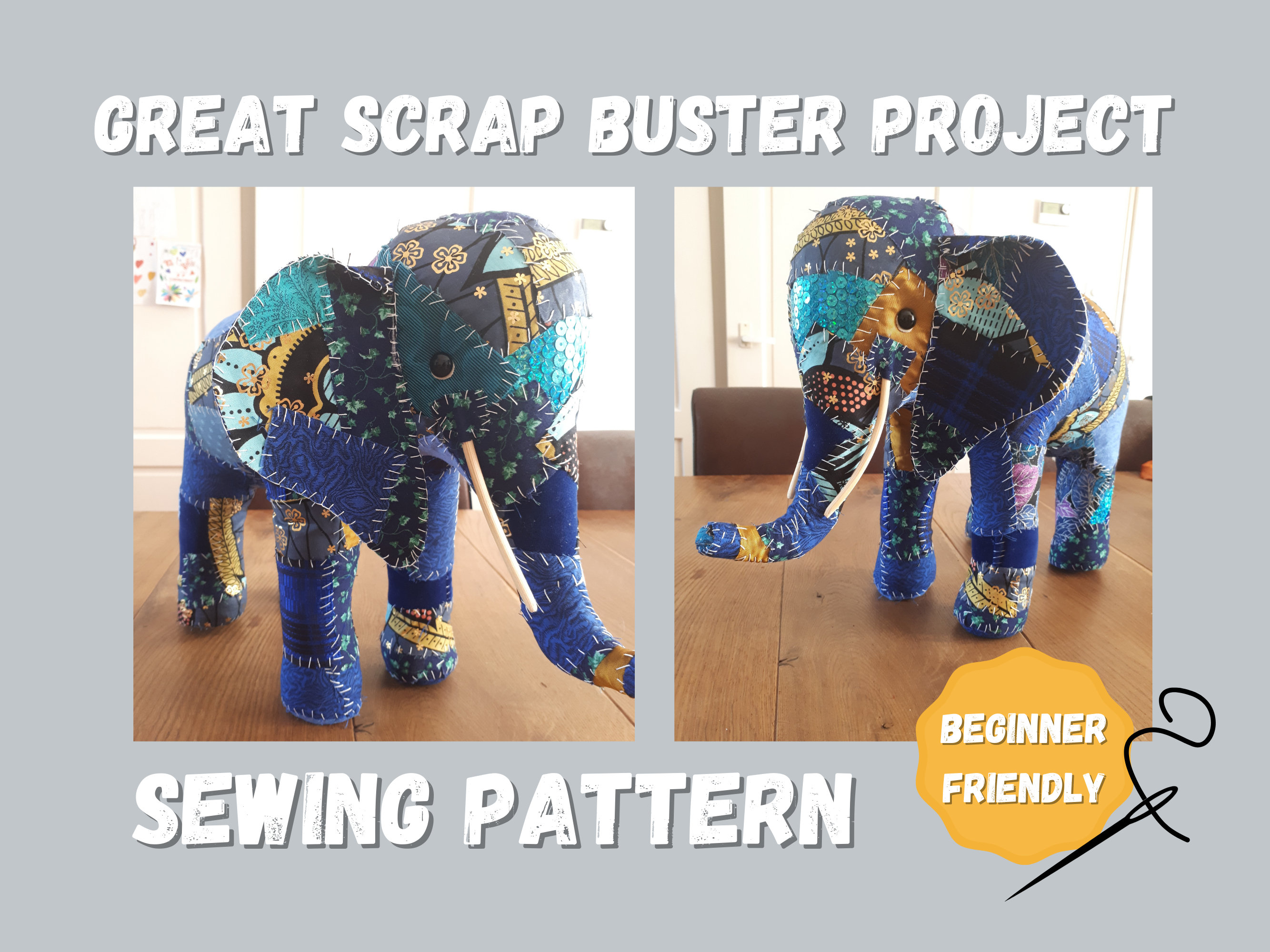Scrappy Patchwork Elephant Sewing Pattern and Instructions Elephant ...