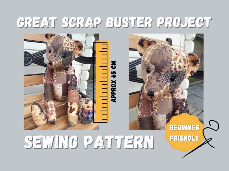 Bennie the Scrappy Bear, Bear Pattern, Scrappy Bear Pattern, Bear ...