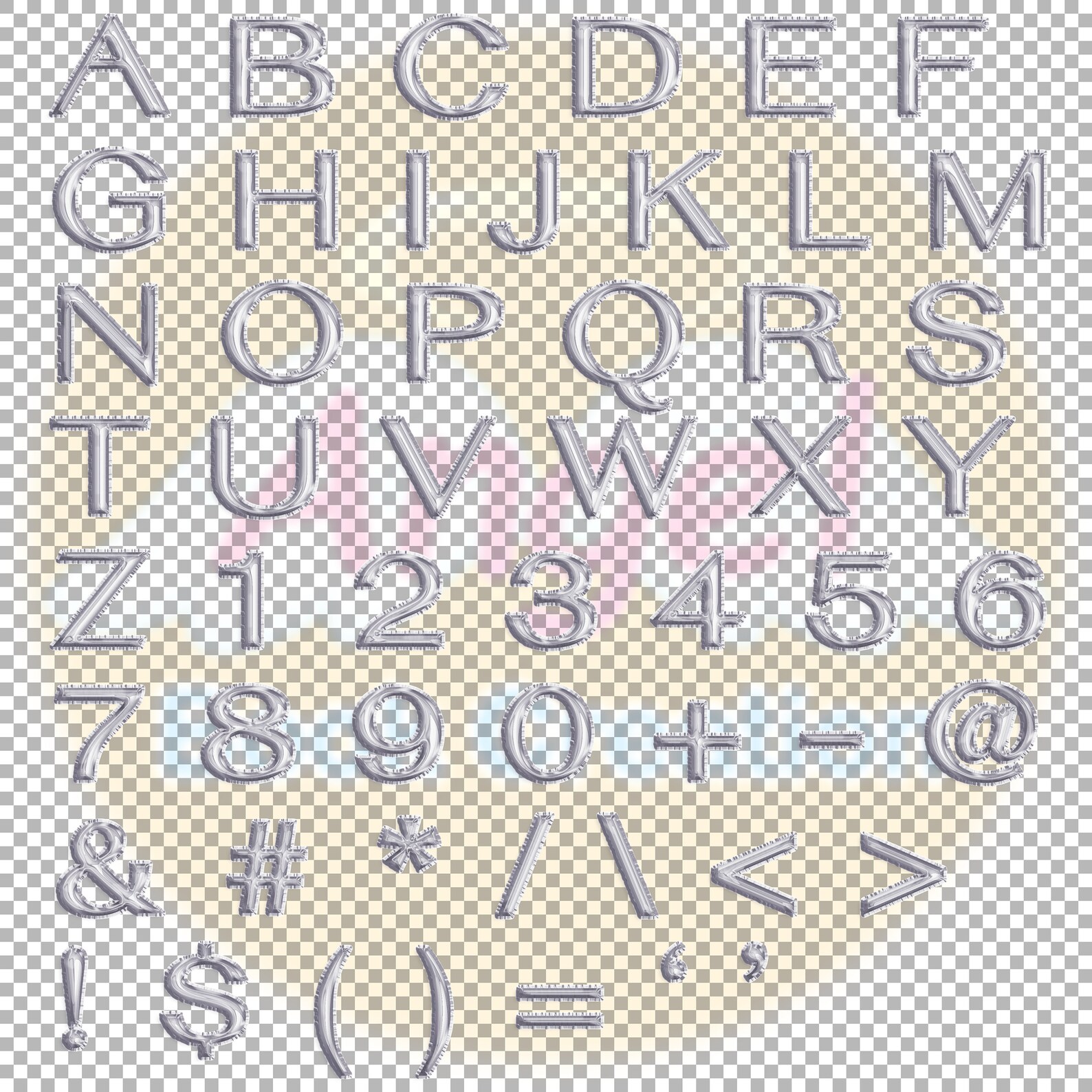 Silver Foil Balloon Alphabet & Special Character Clip Art. Digital File ...