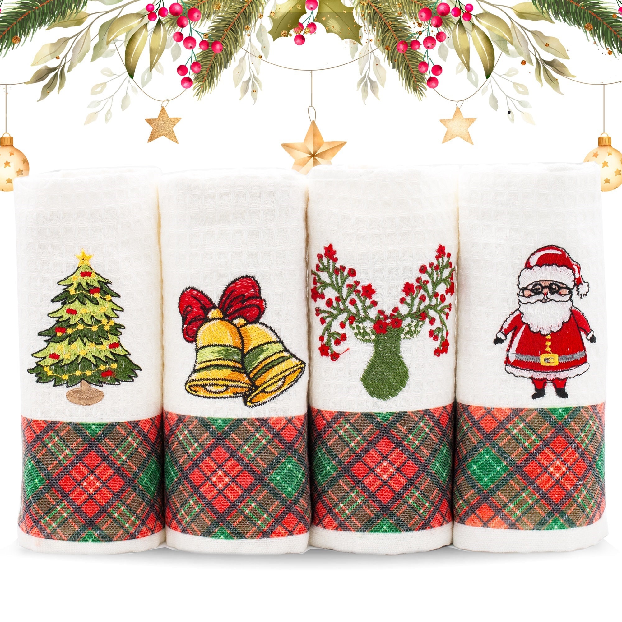 Christmas Kitchen Cotton Towels Cute Embroidered Tea Towels for Xmas ...