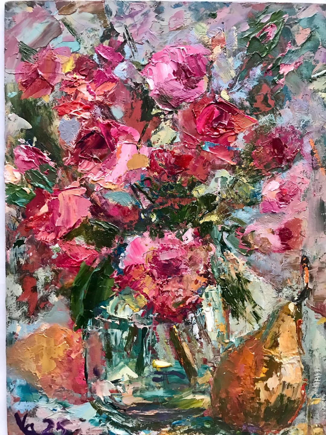 Pink Roses Oil Painting No Print Original Painting 6x8 Inch Small Oil ...
