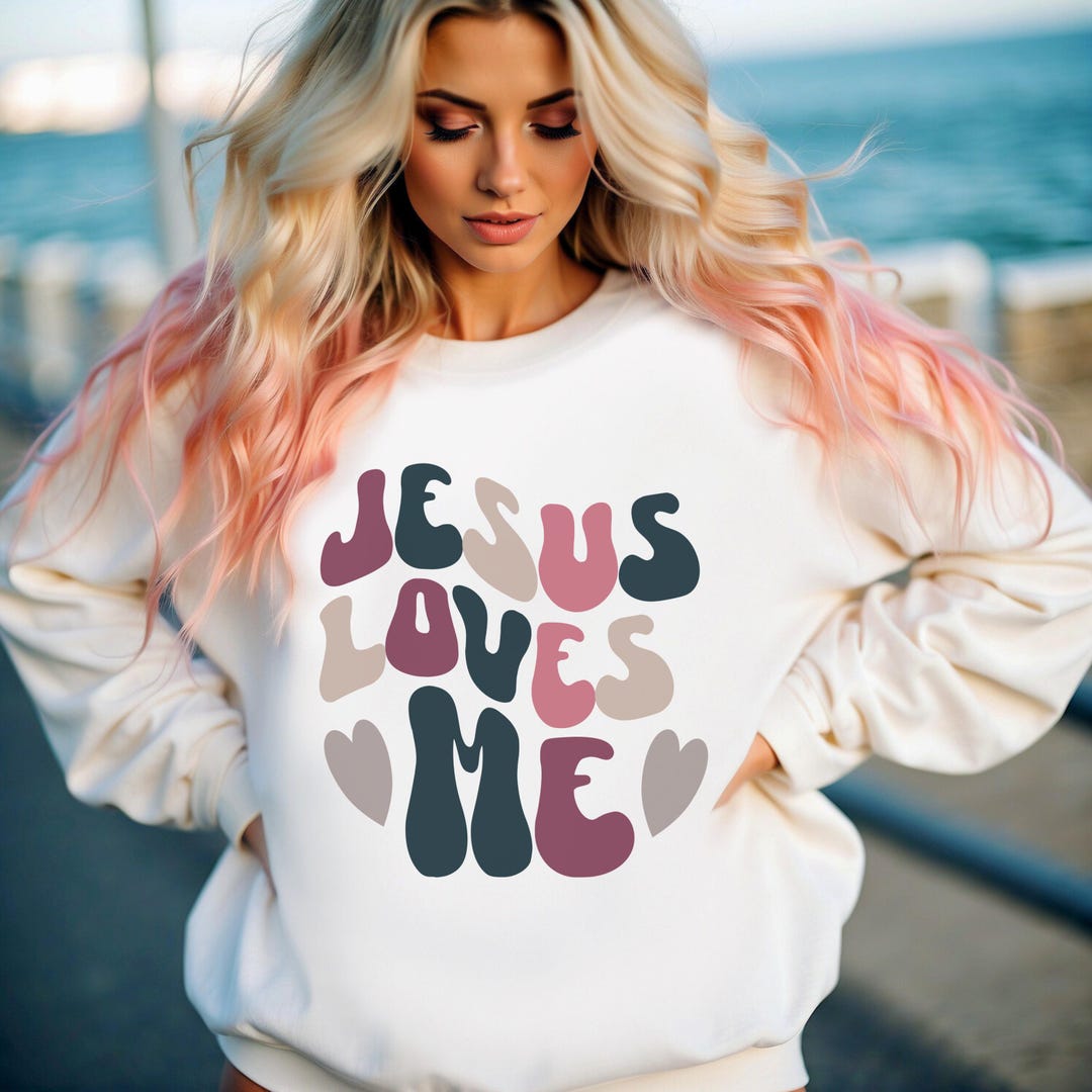Y2K Christian Women's Crewneck, Jesus Loves Me, Church Outfit or Gift ...
