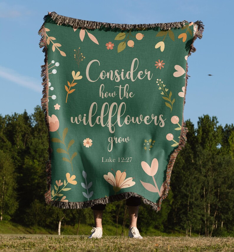 Christian Bible Verse, Consider the Wildllowers, Woven Blanket, Cozy ...