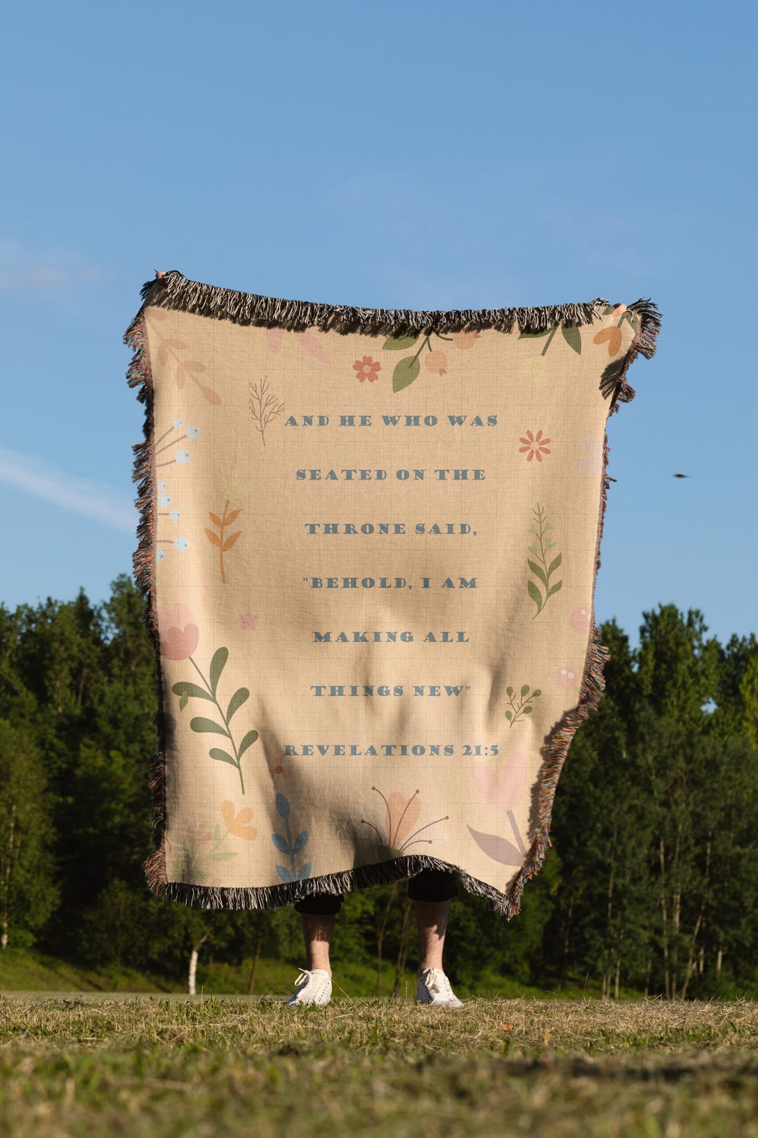 He Makes All Things New Bible Verse, Woven Boho Blanket, Healing ...