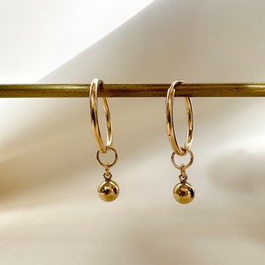 14K Gold Filled Hoop Earrings/ Gold Ball Hoop Earrings / Dainty Gold ...