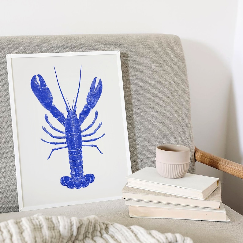 Breton LOBSTER Poster, Blue KLEIN Color, 12x16 Inch, Dot Drawing ...