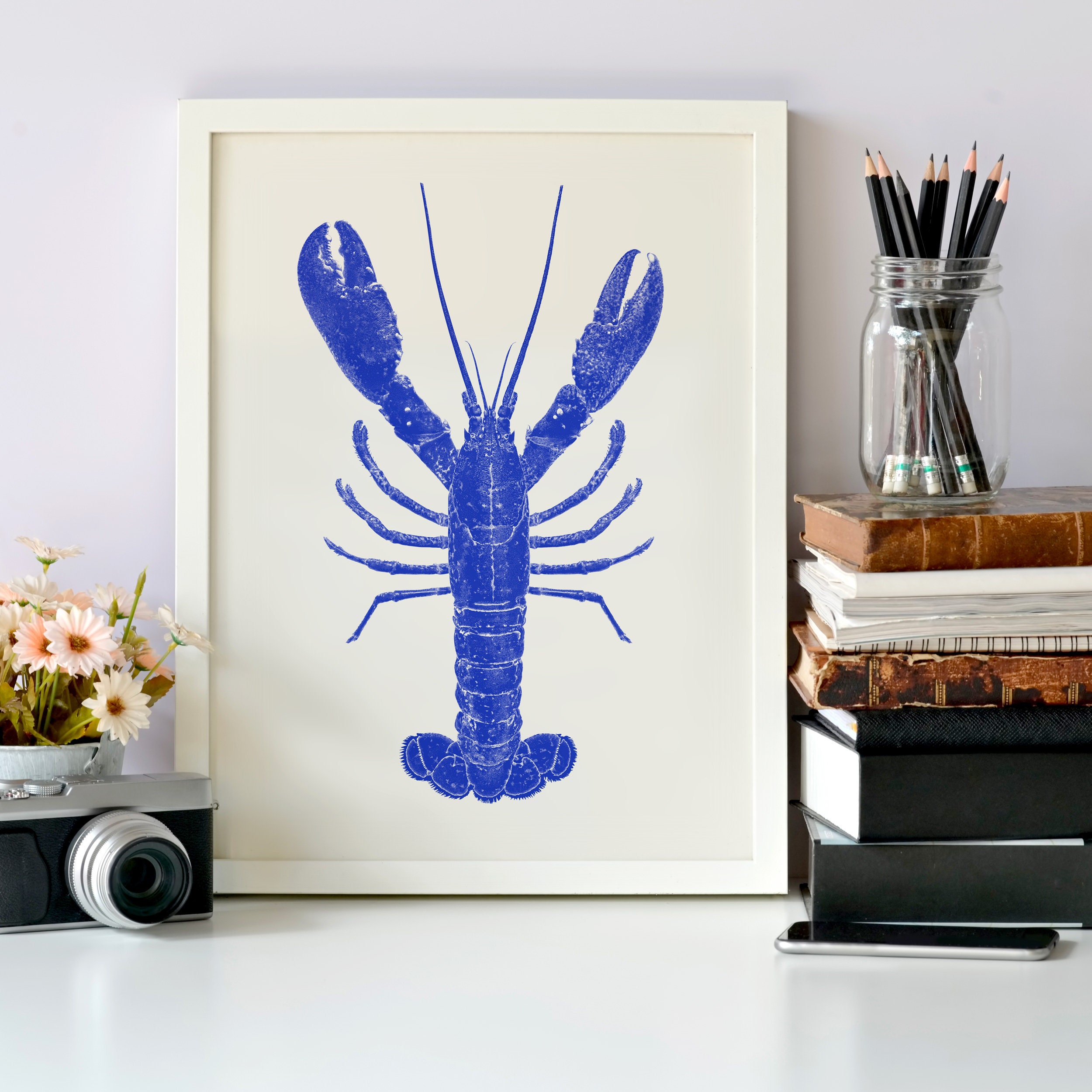 Breton LOBSTER Poster, Blue KLEIN Color, 12x16 Inch, Dot Drawing ...