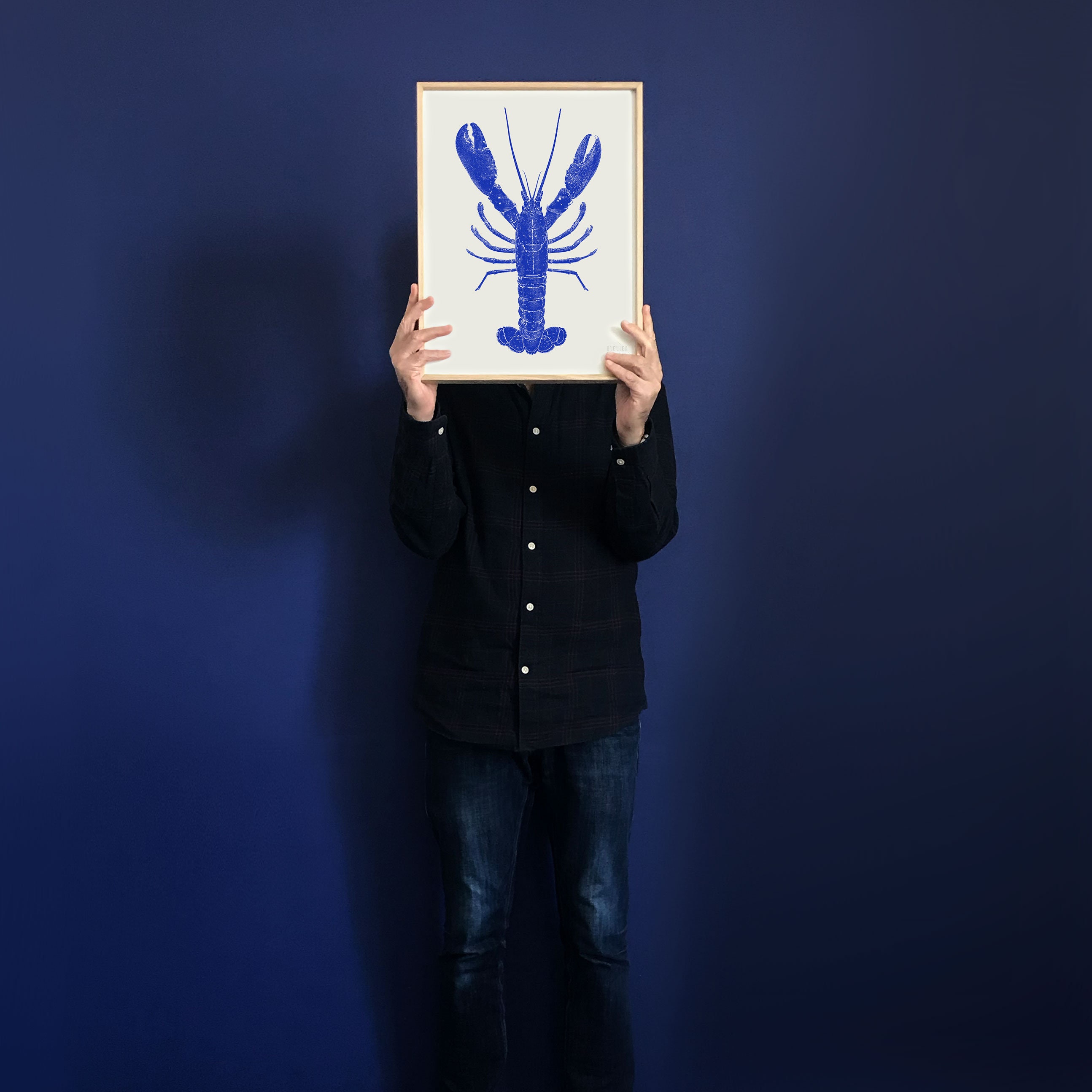 Breton LOBSTER Poster, Blue KLEIN Color, 12x16 Inch, Dot Drawing ...