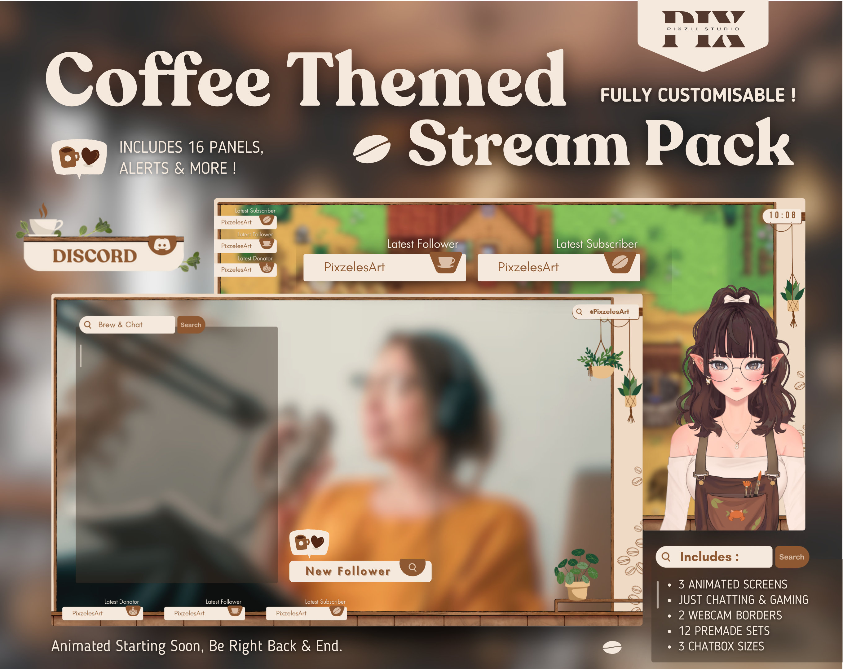 Animated Coffee Stream Pack | Twitch Stream Overlay Pack | Animated ...