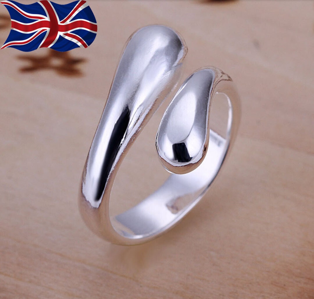 925 Sterling Silver Adjustable Ring Teardrop Thumb Finger Band Ring ...