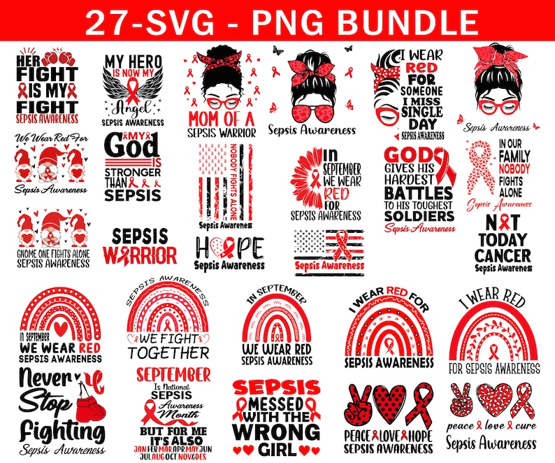 Sepsis Awareness Svg Png Bundle, Bloodstream Infection Septicemia Red ...