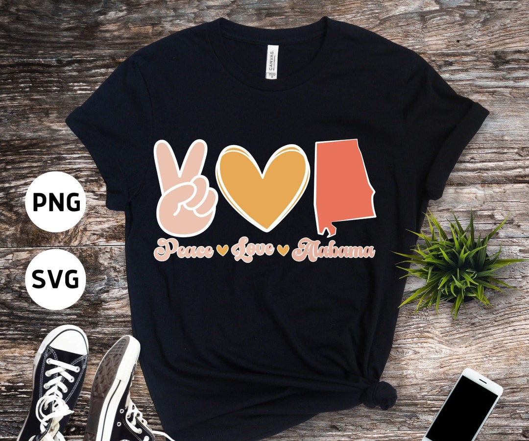 Peace Love Alabama State MAP Svg Png, Alabama Map Svg, Retro Alabama ...