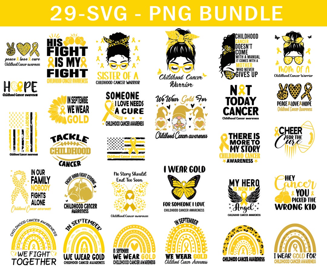 Childhood Cancer Awareness Svg Png Bundle, Pediatric Cancer Warrior ...