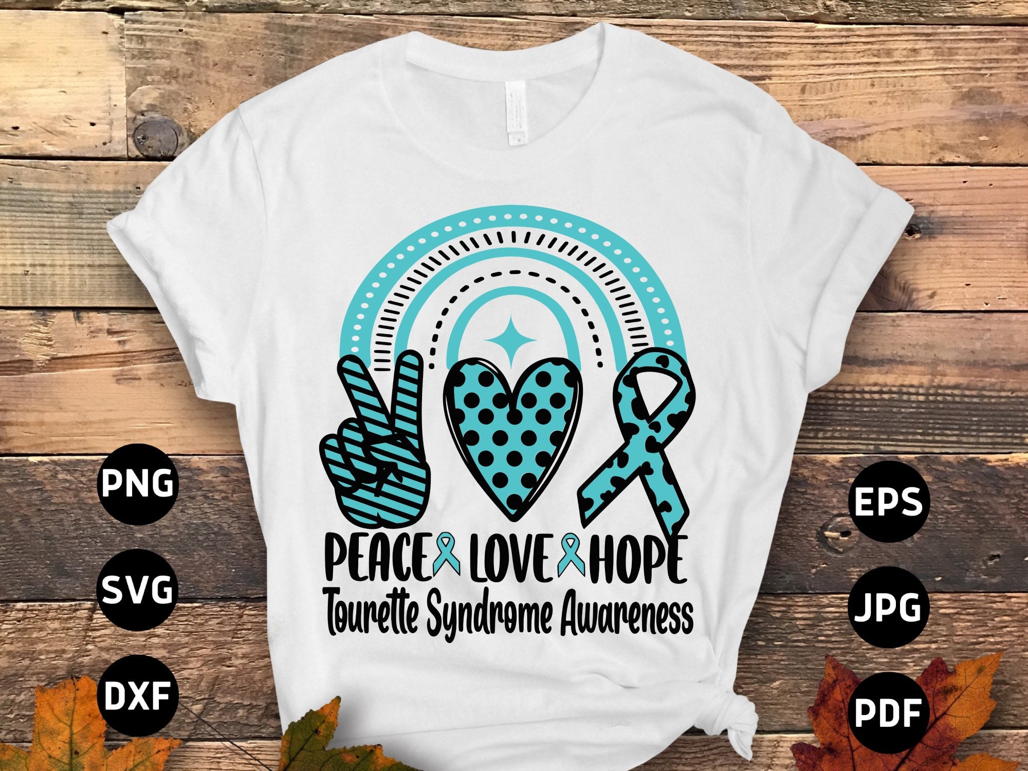 Tourette Syndrome Awareness Svg Png, Peace Love Hope Svg, Teal Ribbon ...