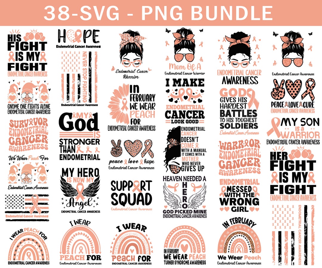 Endometrial Cancer Awareness Bundle Svg Png, Svg, Peach Ribbon Svg ...