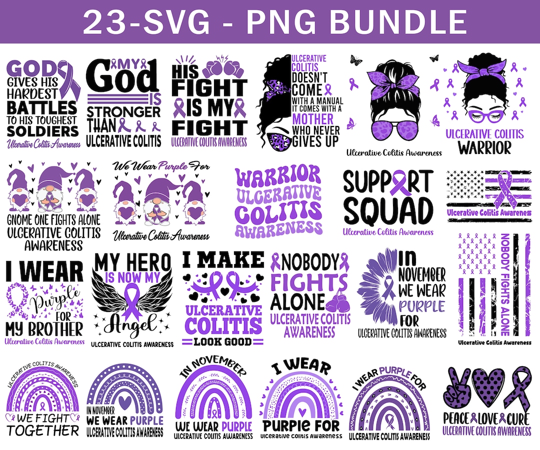 Ulcerative Colitis Awareness Svg Png Bundle, Purple Ribbon Svg Cricut ...