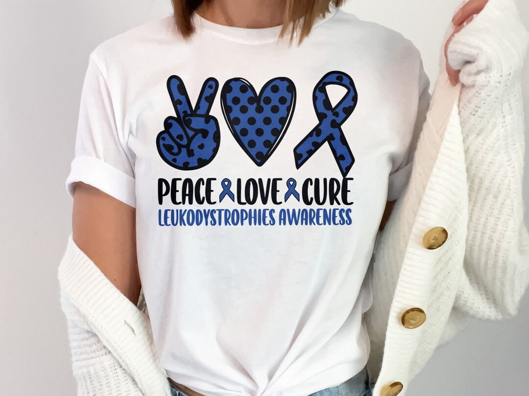 Leukodystrophies Awareness Svg Png, Peace Love Cure Svg, Blue Ribbon ...