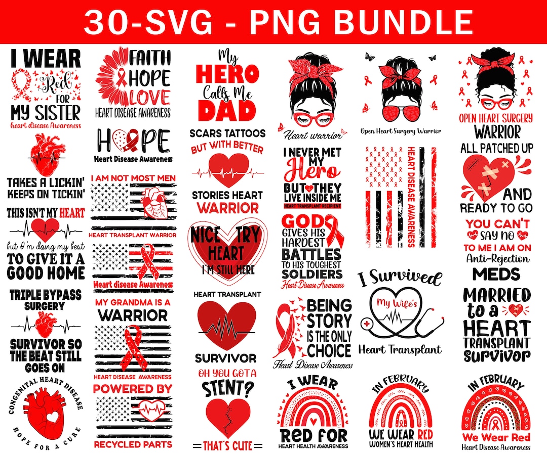 Heart Disease Awareness Svg Bundle, Red Ribbon Svg, Heart Disease ...