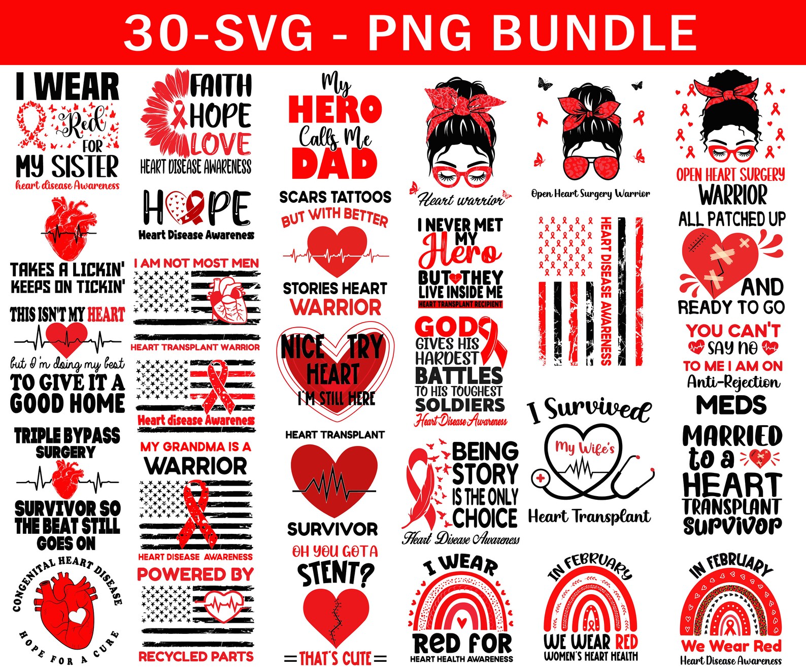 Heart Disease Awareness Svg Bundle, Red Ribbon Svg, Heart Disease ...