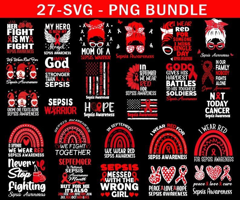 Sepsis Awareness Svg Png Bundle, Bloodstream Infection Septicemia Red ...