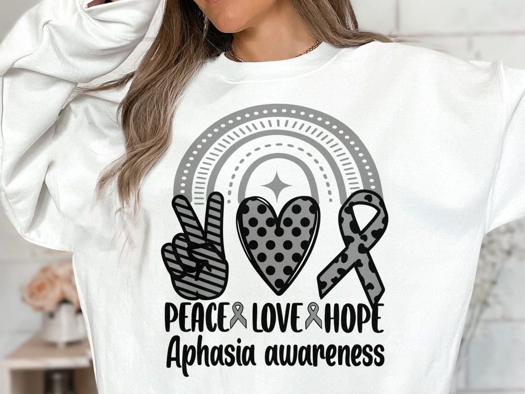 Aphasia Awareness Svg Png, Peace Love Hope Svg, Gray Ribbon Svg ...