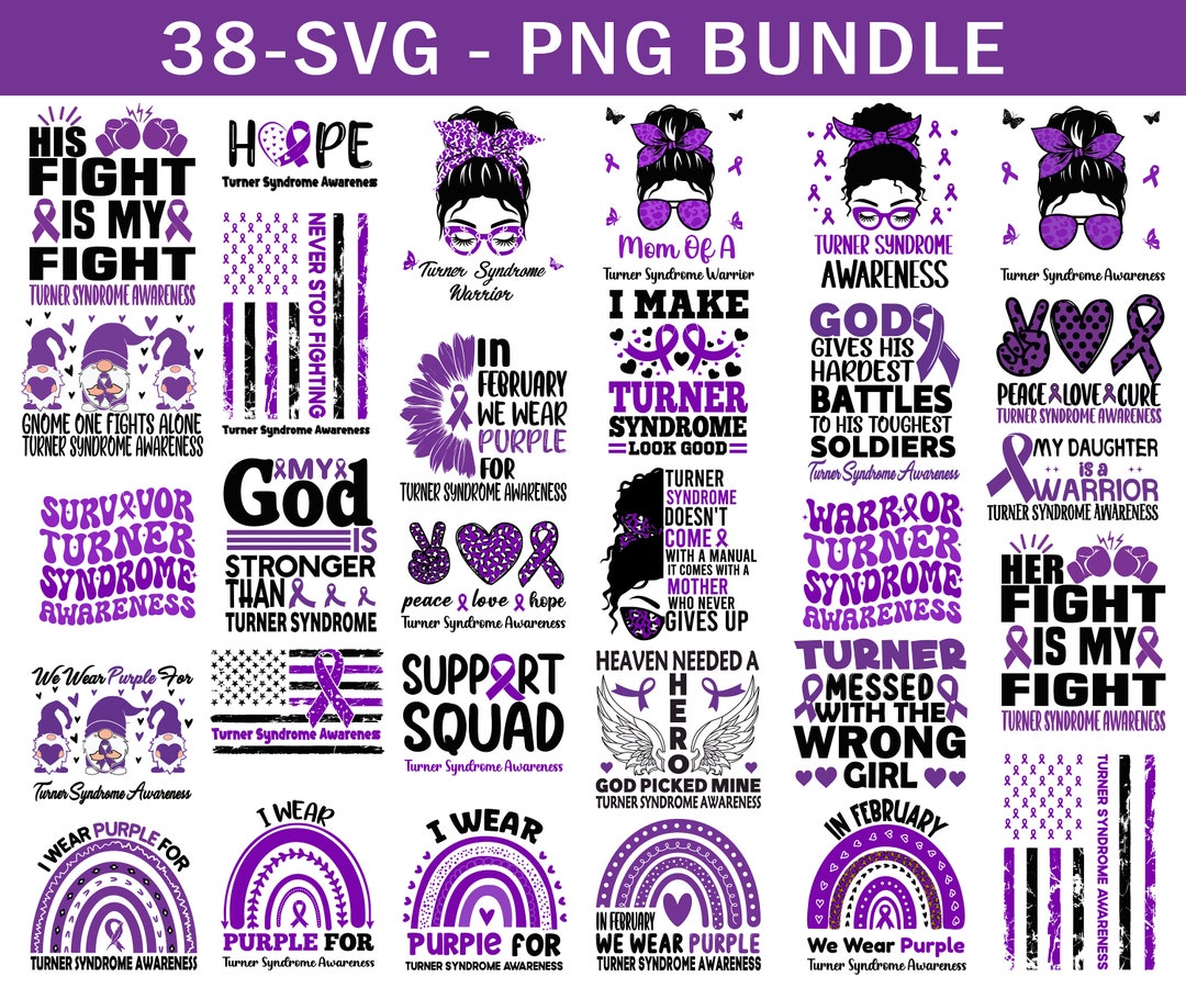 Turner Syndrome Awareness Svg Png Bundle, Purple Ribbon Svg Cricut ...