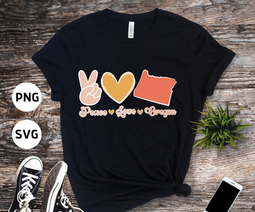 Peace Love Oregon State Svg Png, Oregon Map Svg, Retro Oregon Flower ...