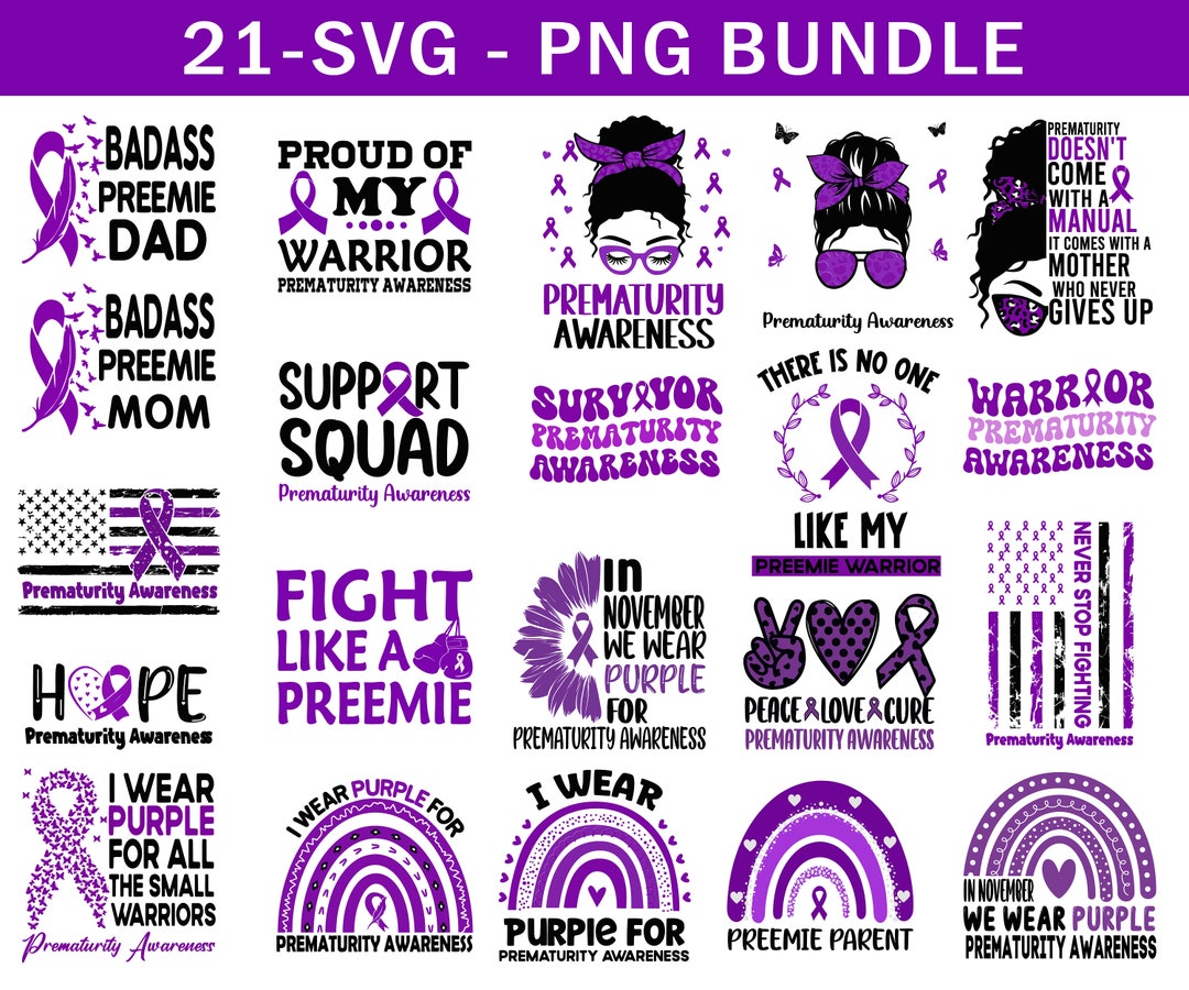Prematurity Awareness Svg Png Bundle, Purple Ribbon Svg, Preemie ...