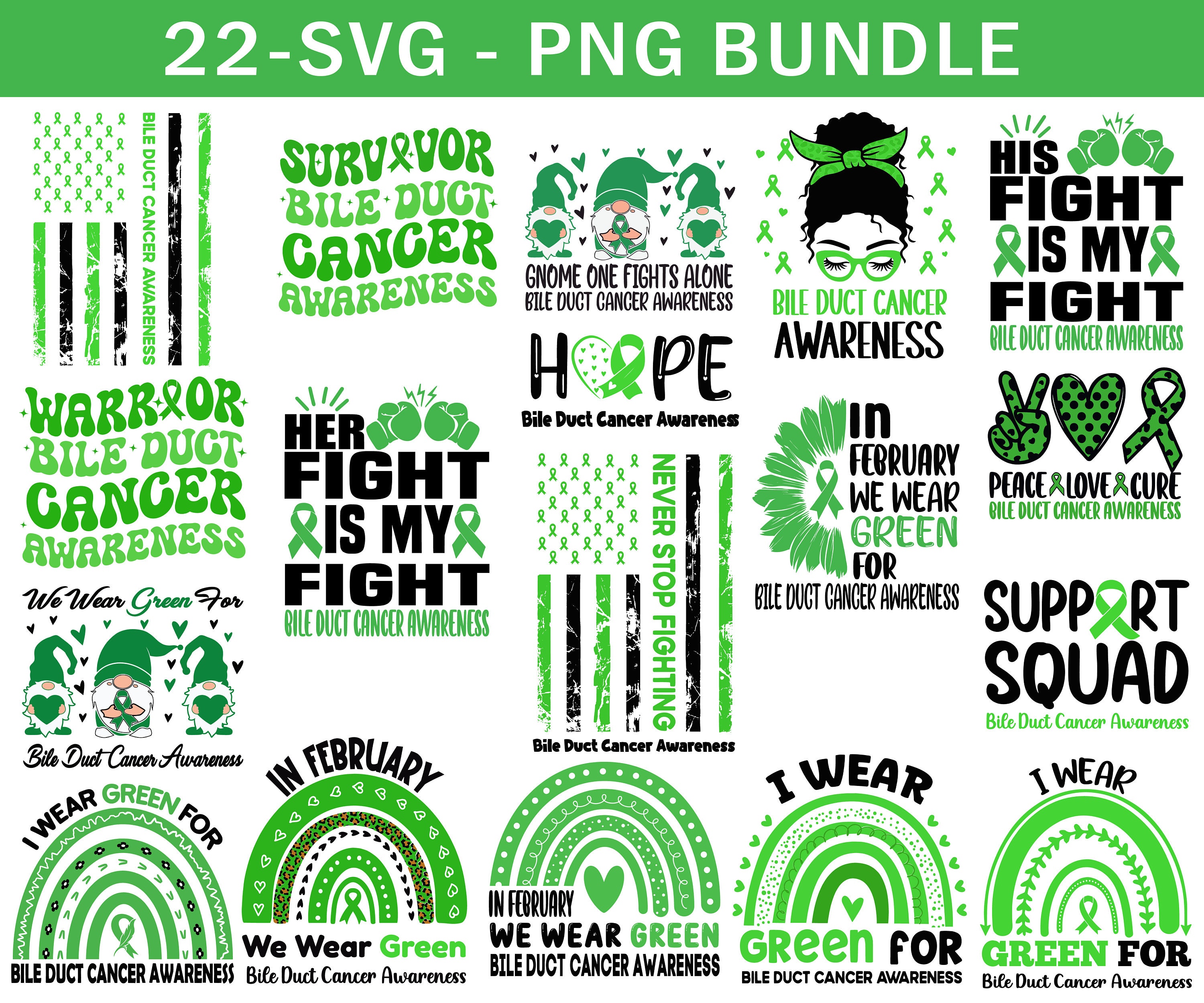 Bile Duct Cancer Awareness Svg Png Bundle, Green Ribbon Svg Cricut ...