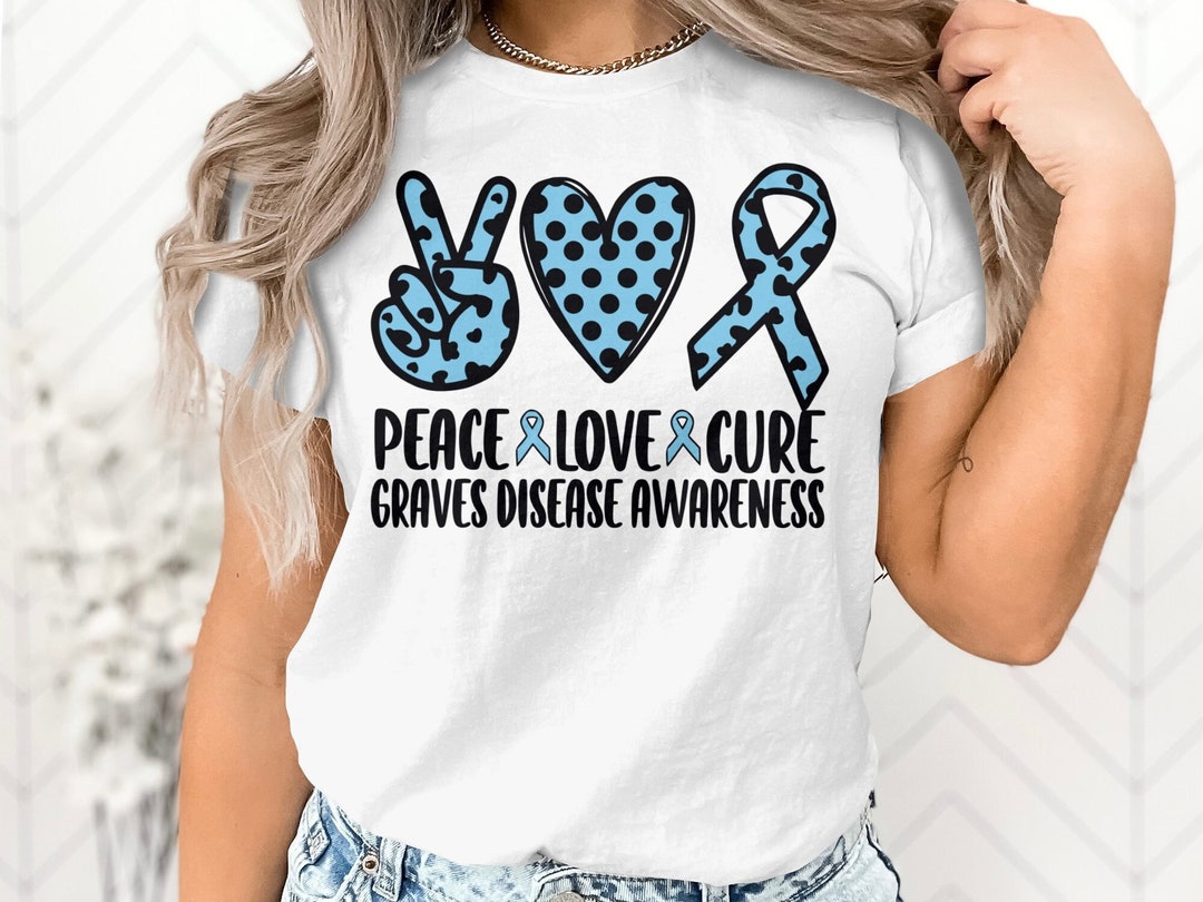 Graves Disease Awareness Svg Png, Peace Love Cure Svg Png, Light Blue ...