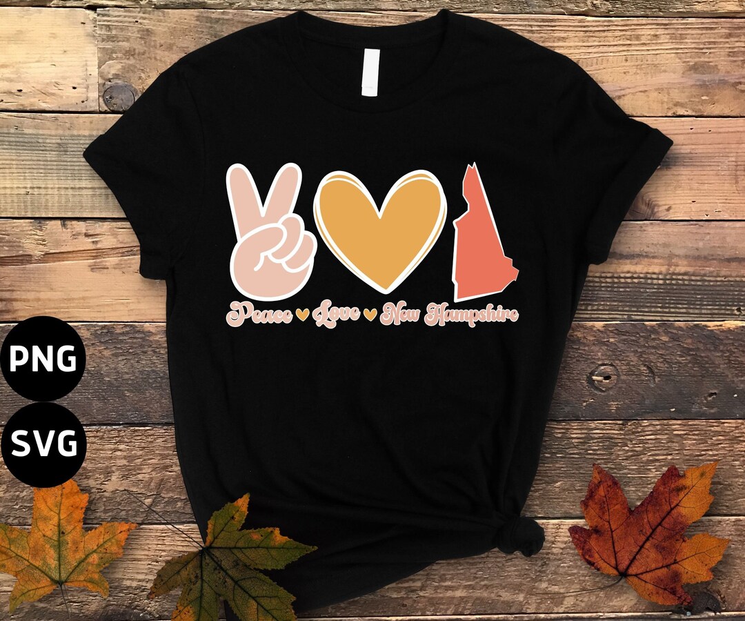 Peace Love New Hampshire State Svg Png, New Hampshire Map Svg, Retro ...