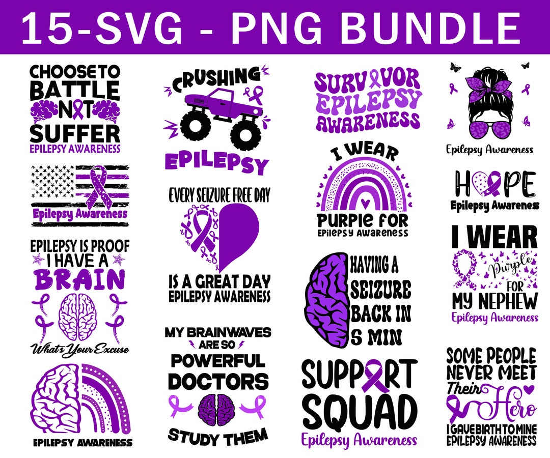 Epilepsy Awareness Svg Png Bundle, Epilepsy Warrior Svg, Purple Ribbon ...
