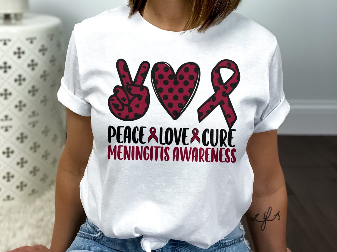 Peace Love Cure Png, Meningitis Awareness Svg Png, Burgundy Ribbon Svg ...