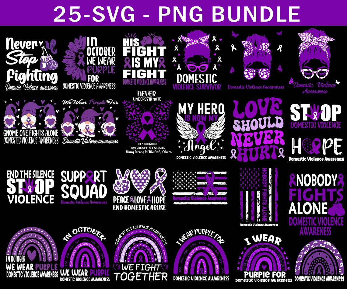 Domestic Violence Awareness Svg Bundle, Purple Ribbon Svg, Stop ...