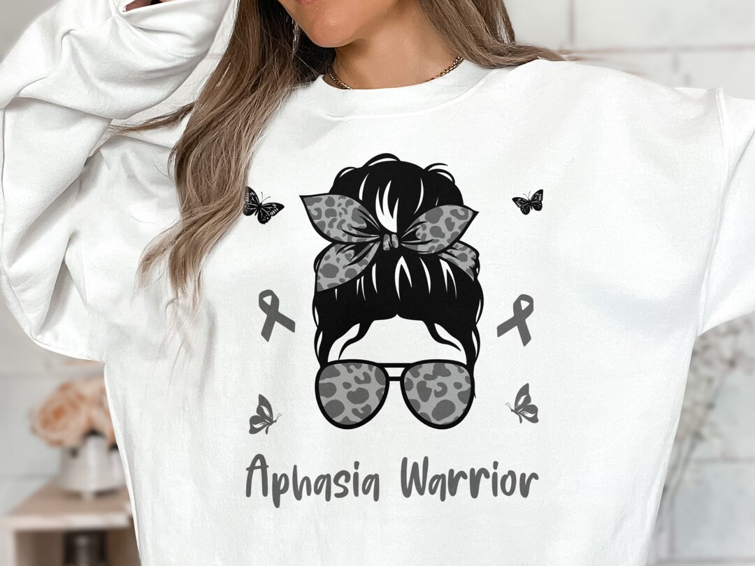 Aphasia Awareness Svg Png, Aphasia Warrior Messy Bun Svg, Gray Ribbon ...
