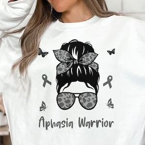 Aphasia Awareness Svg Png, Aphasia Warrior Messy Bun Svg, Gray Ribbon ...