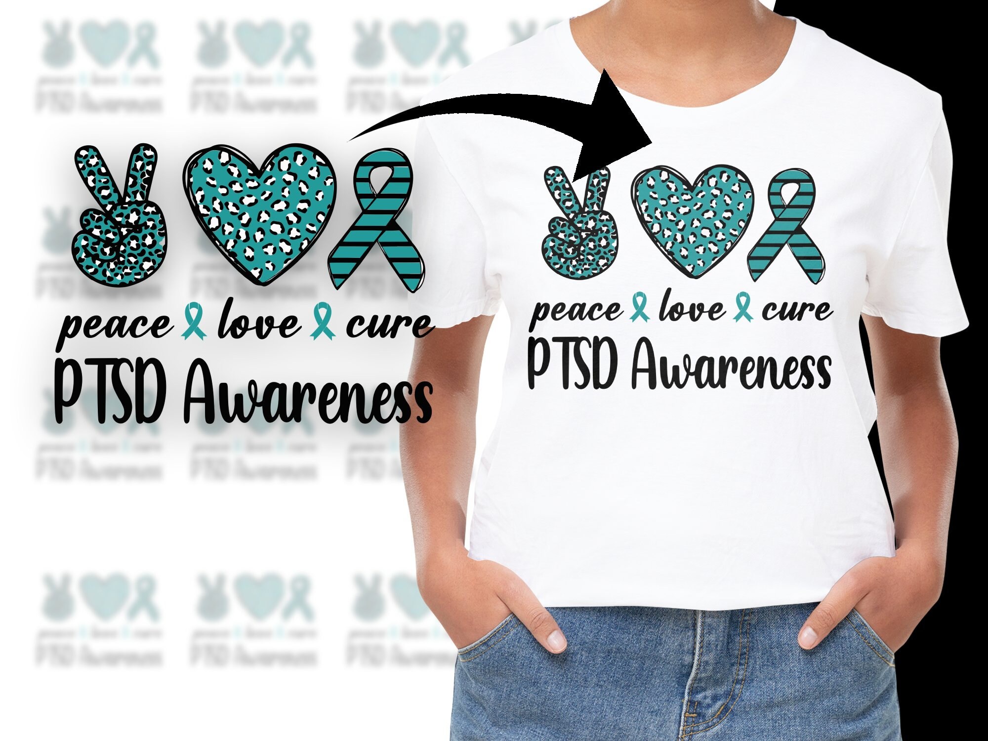 PTSD Awareness Svg Png Peace Love Cure Svg Teal Ribbon - Etsy