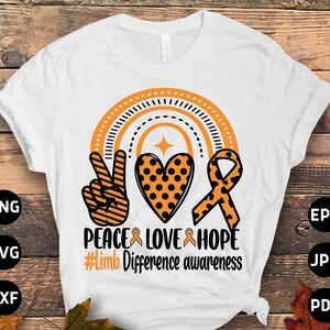 Limb Loss Awareness Svg Png, Peace Love Hope Rainbow Svg, Orange Ribbon ...