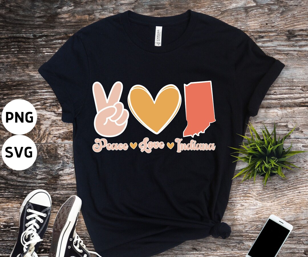 Peace Love Indiana State Svg Png , Indiana Map Svg, Retro Indiana ...