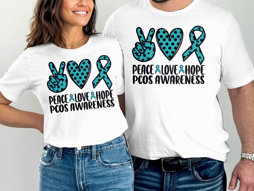 PCOS Awareness Svg Png, Peace Love Hope Svg, Ovary Syndrome Teal Ribbon ...