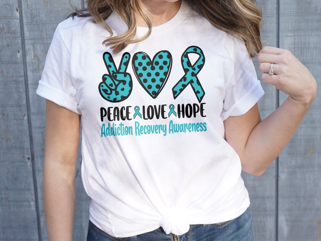 Addiction Recovery Awareness Svg Png, Peace Love Hope Svg, Teal Ribbon ...